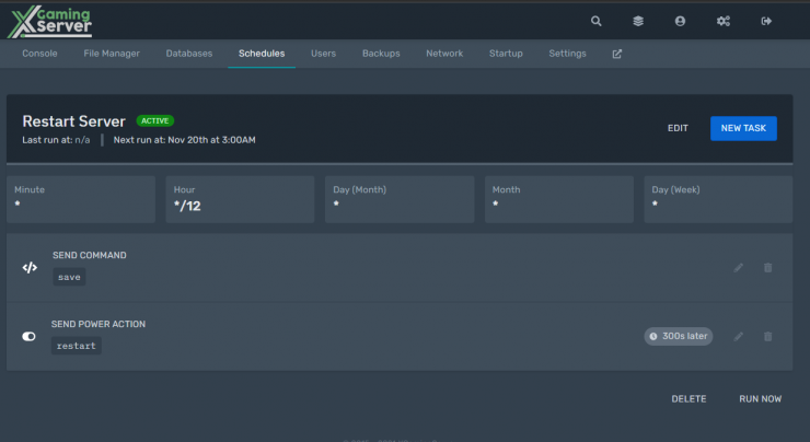 Adding Schedules to the Xgamingserver Panel - Xgamingserver