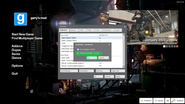 How to enable the In-Game console on your Garry's Mod launcher ...