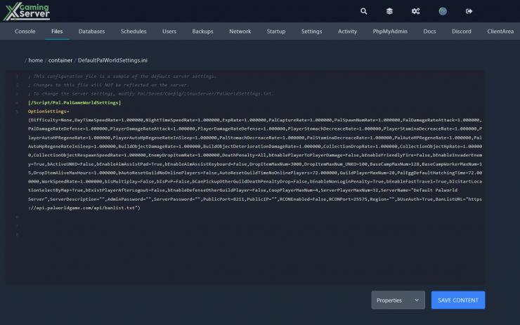 How to Optimize Settings in Palworld Game Server ; DefaultPalWorldSettings.ini - Xgamingserver