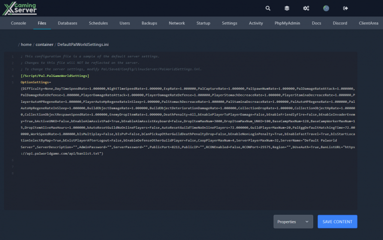 How to Optimize Settings in Palworld Game Server ; DefaultPalWorldSettings.ini - Xgamingserver